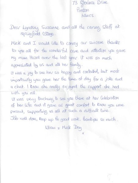 Testimonials | Springfield Cottage Care Home