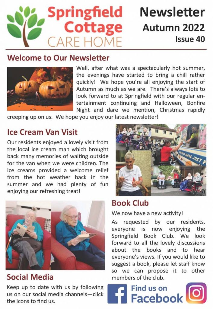 Our Autumn 2022 Newsletter | Springfield Cottage Care Home